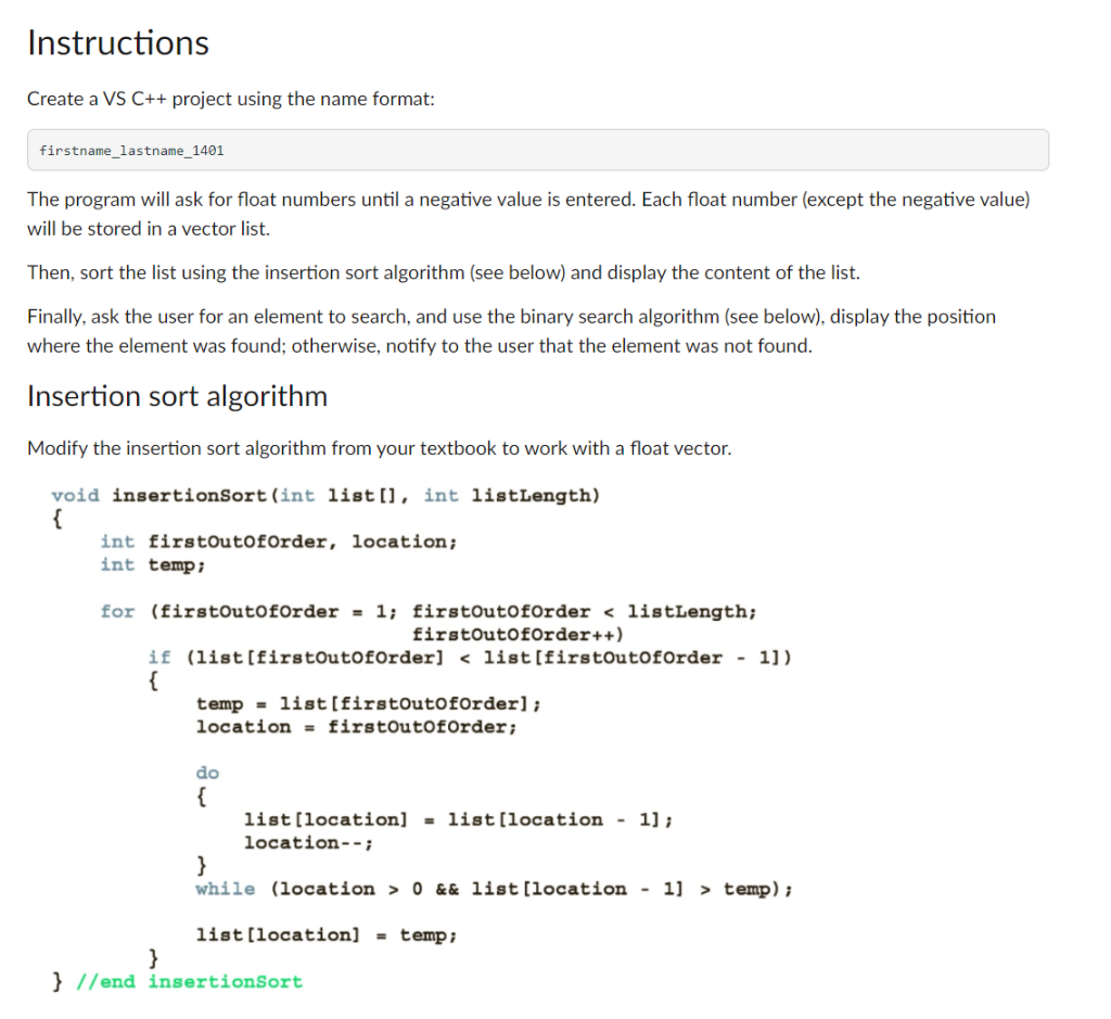 Solved Instructions Create A Vs C Project Using The Name