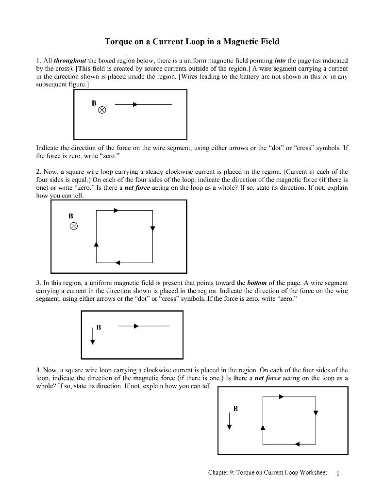 Solved Torque on a Current Loop in a Magnetic Field 1. All | Chegg.com