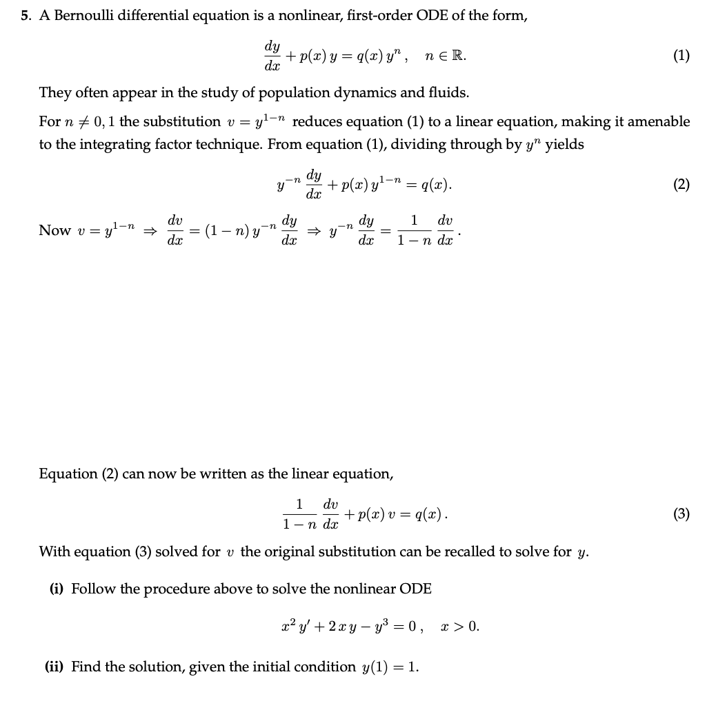 Solved A Bernoulli differential equation is a nonlinear, | Chegg.com