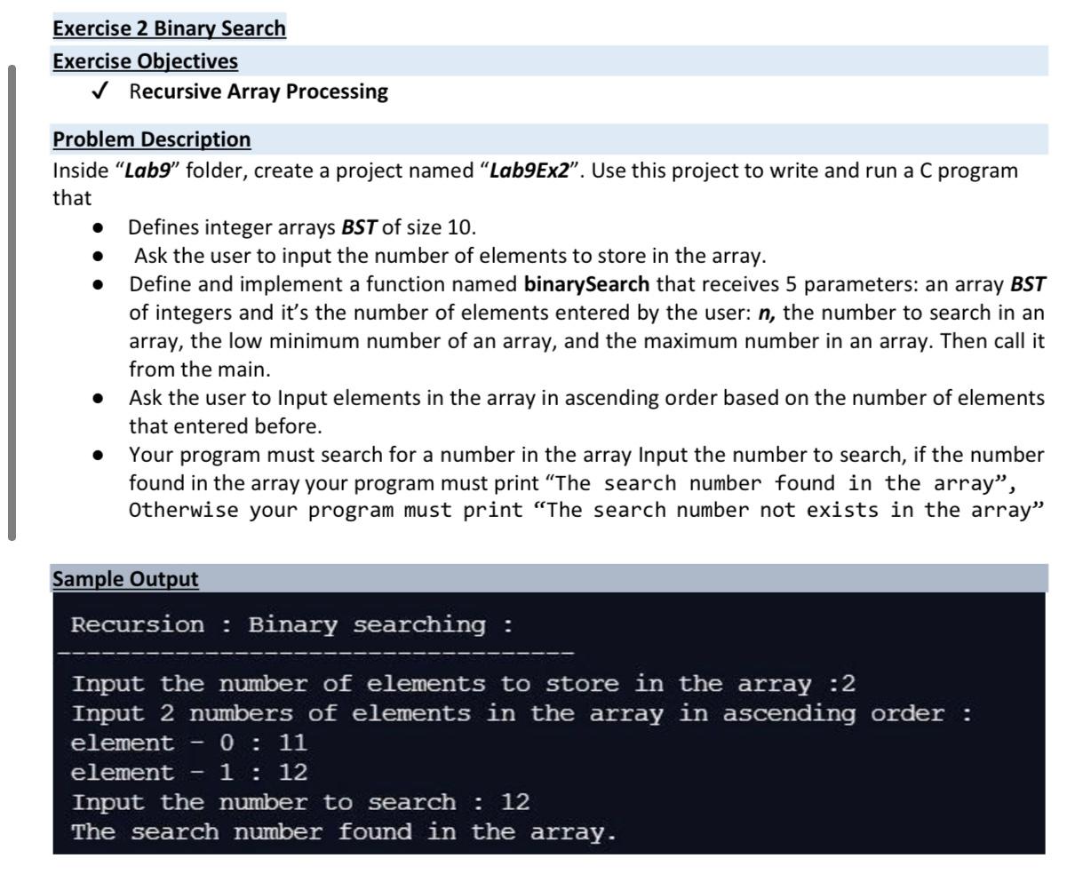 Solved Exercise 2 Binary Search Exercise Objectives | Chegg.com