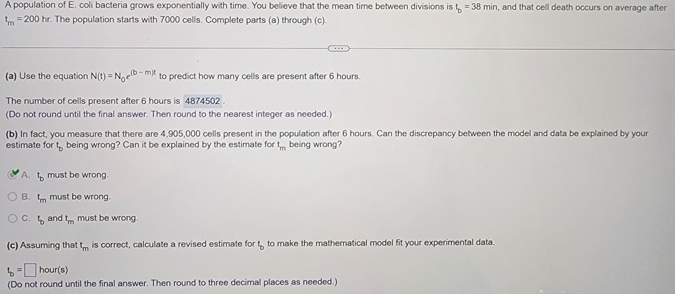 Solved (a) ﻿Use the equation N(t)=N0e(b-m)t ﻿to predict how | Chegg.com