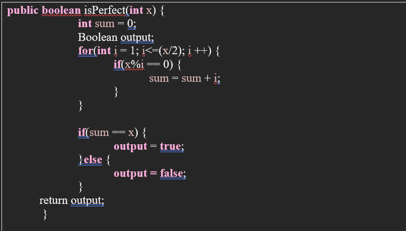 Solved public boolean isPerfect(int x ) \{ int sum =0; | Chegg.com