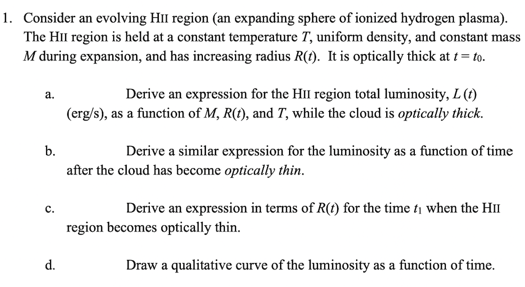 Consider an evolving HII region (an expanding sphere | Chegg.com