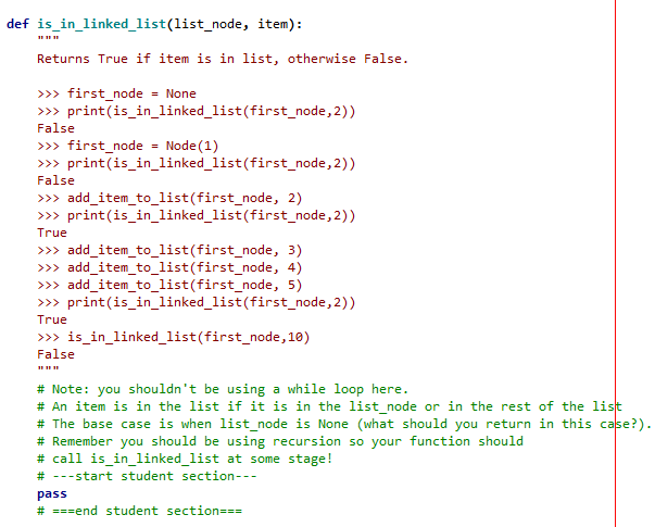 Solved def is_in_linked_list(list_node, item): Returns True | Chegg.com