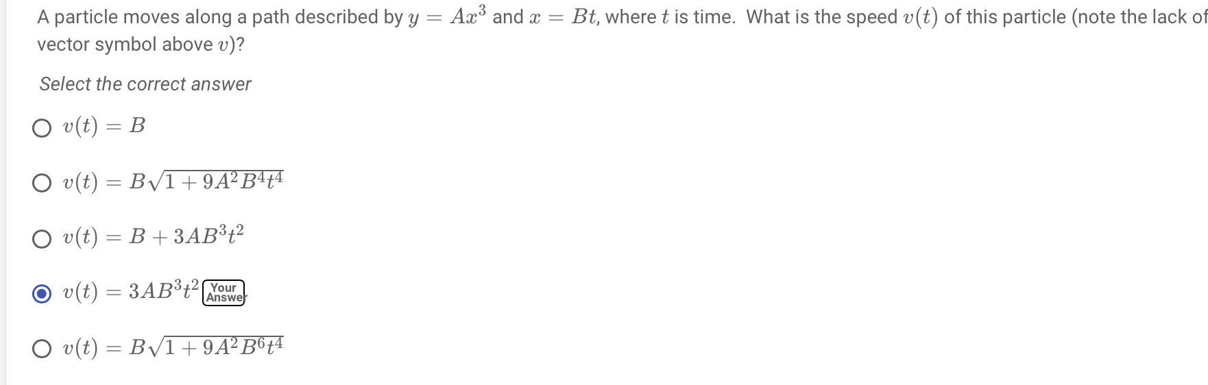 Solved A particle moves along a path described by y = Ax and | Chegg.com