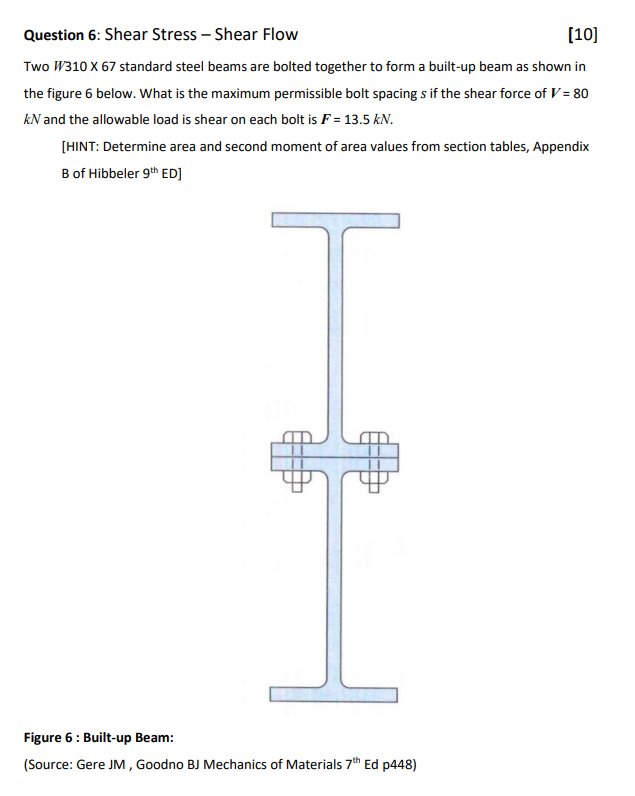 Answered: 10] Question 6: Shear Stress-Shear Flow Two W310X