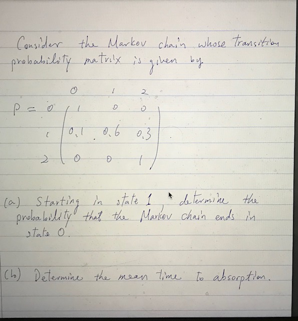 Solved Consider the Markov chain whose transition | Chegg.com