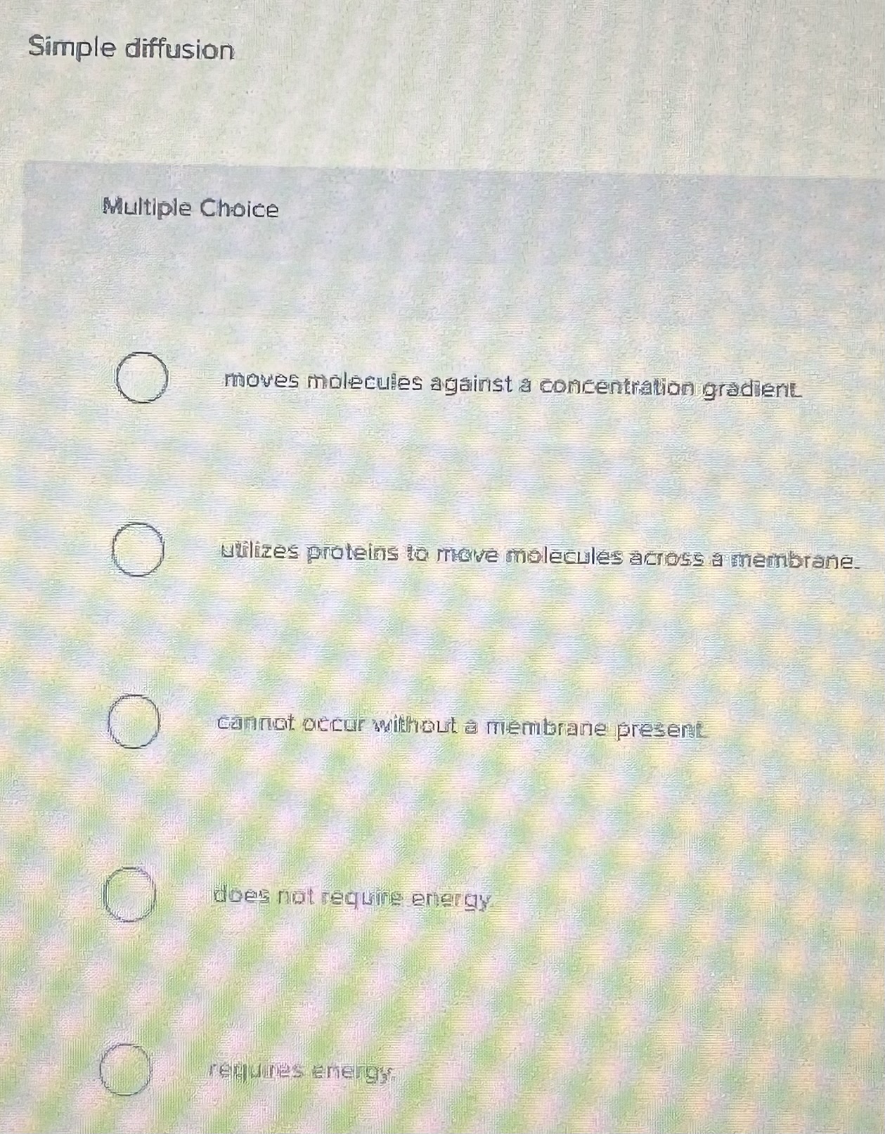Solved Simple diffusionMultiple ChoiceThoves molecules | Chegg.com