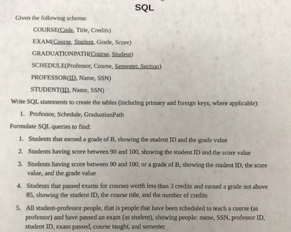 Solved SQL Given the following schema: COURSE(Code Title | Chegg.com