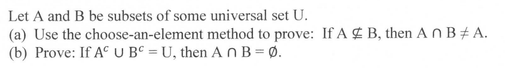 Solved Let A and B be subsets of some universal set U. (a) | Chegg.com