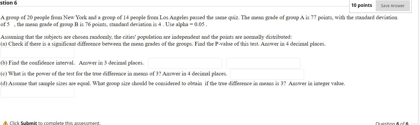 Solved stion 6 10 points Save Answer A group of 20 people | Chegg.com