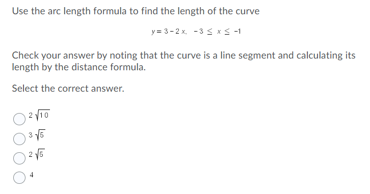 Solved Use the arc length formula to find the length of the | Chegg.com