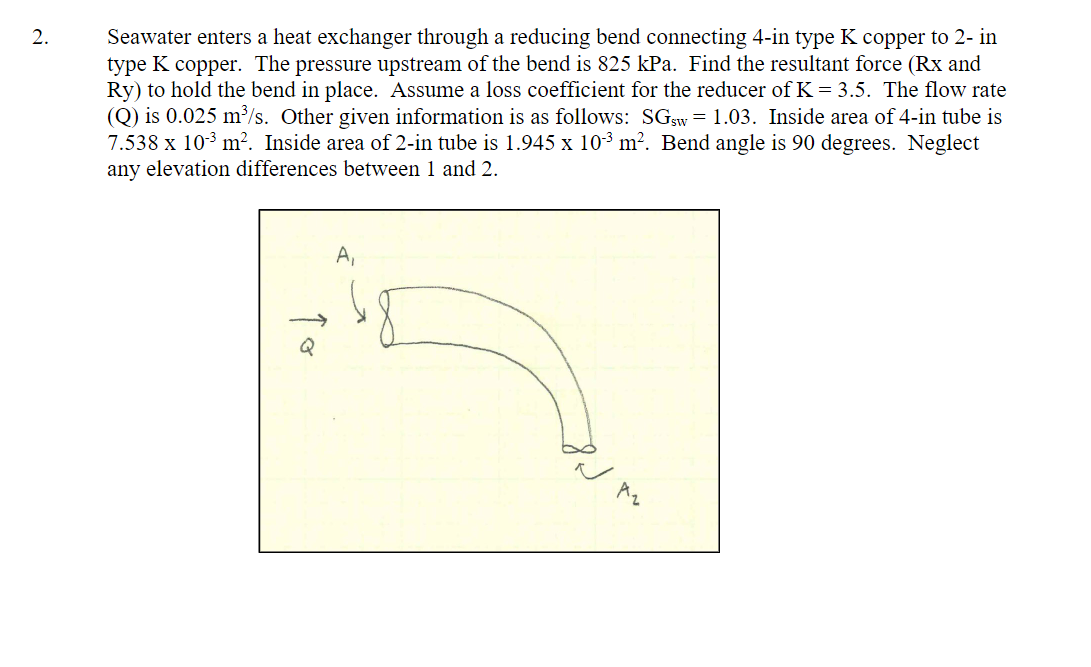 Solved Seawater enters a heat exchanger through a reducing | Chegg.com