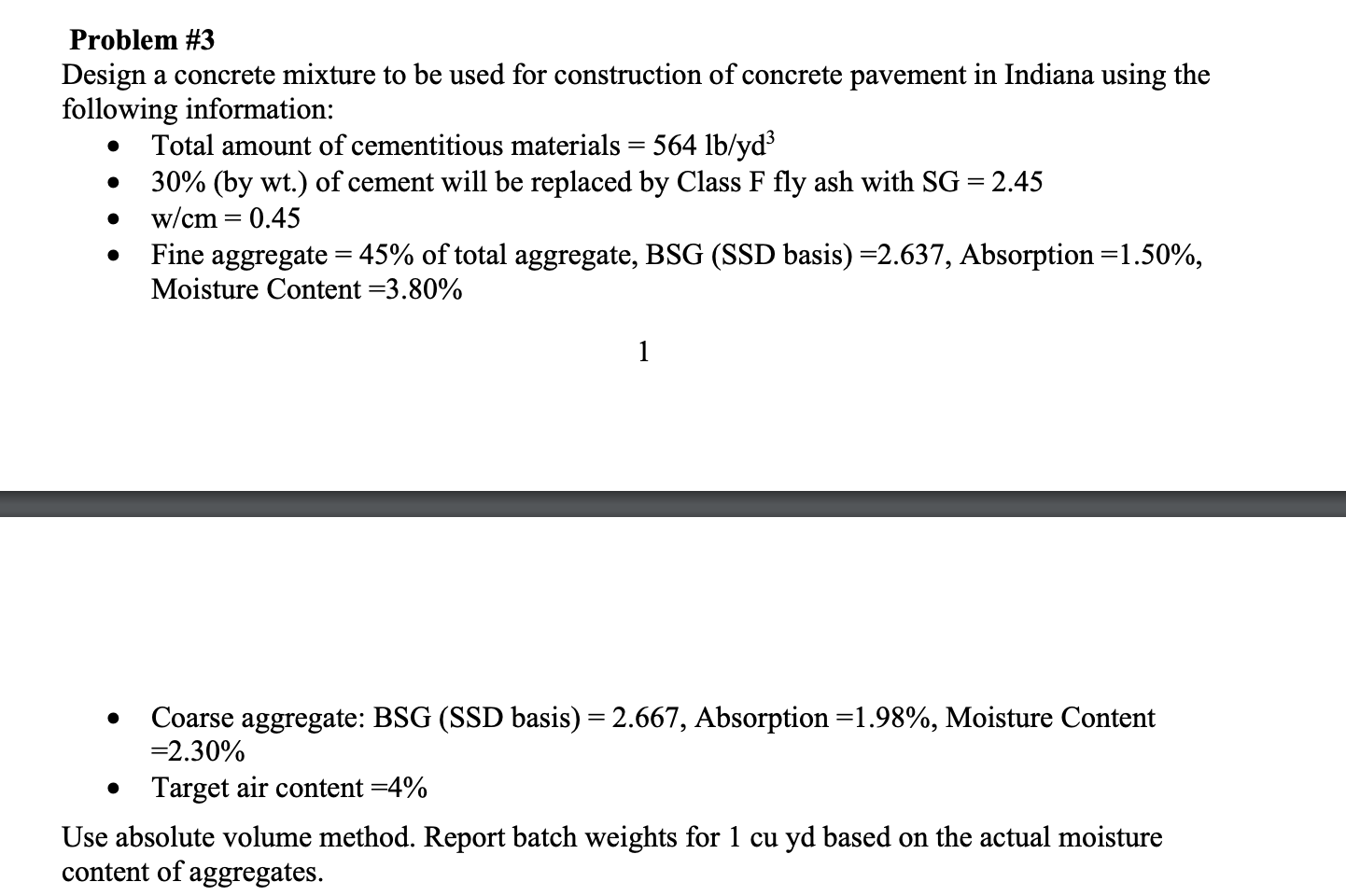 Solved . Problem #3 Design a concrete mixture to be used for | Chegg.com