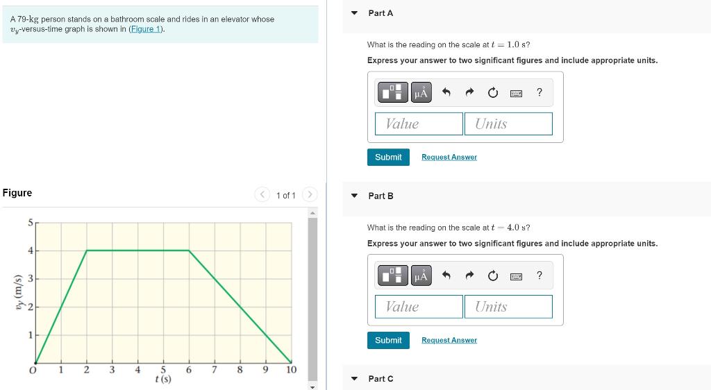 Solved A 79-kg person stands on a bathroom scale and rides | Chegg.com