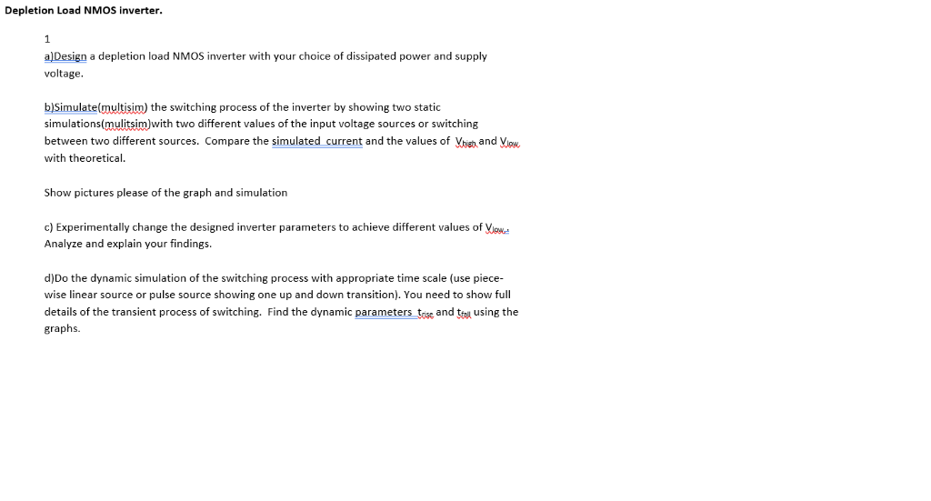 Depletion Load NMOS inverter aDesign a depletion load | Chegg.com
