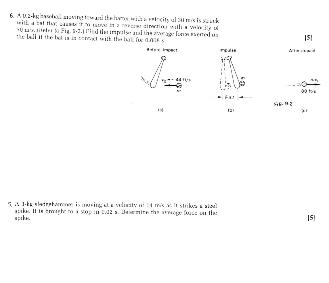 Solved 6. A 0.2-kg baseball moving toward the batter with a | Chegg.com