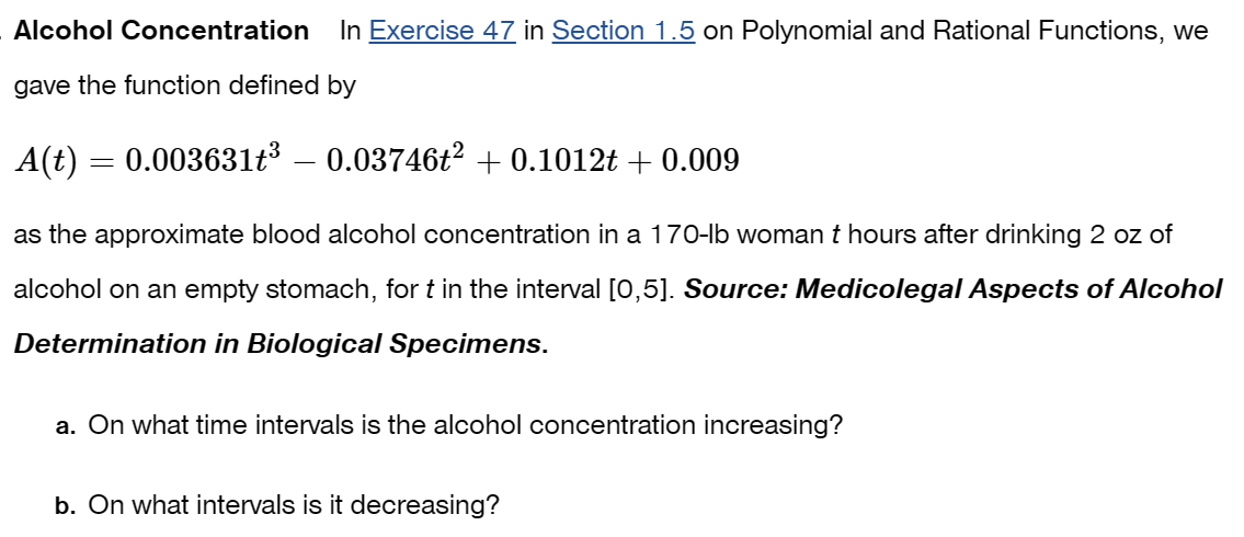 Solved Alcohol Concentration In Exercise 47 ﻿in Section 1.5 | Chegg.com