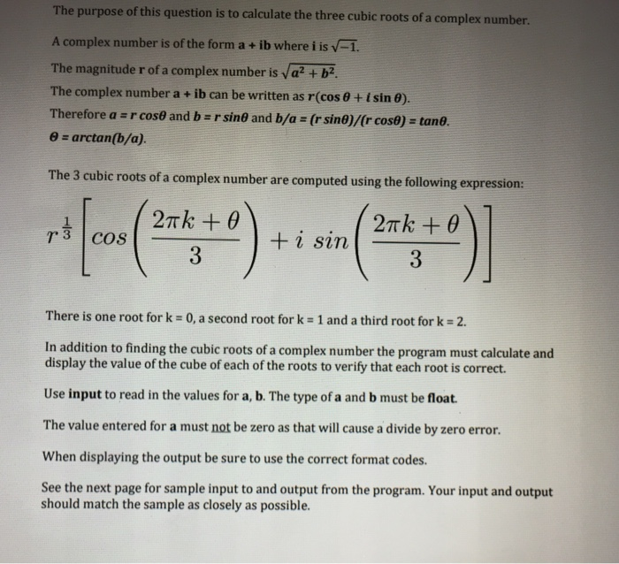 Solved Purpose ion Calculate Three Cubic Roots Compl Solved Purpose ion Calculate Three Cubic Roots Compl