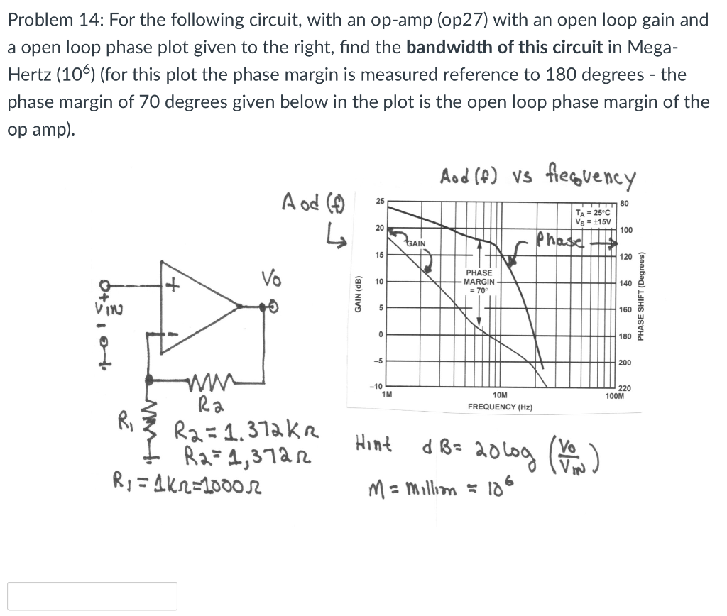 Solved Problem 14: For the following circuit, with an op-amp | Chegg.com