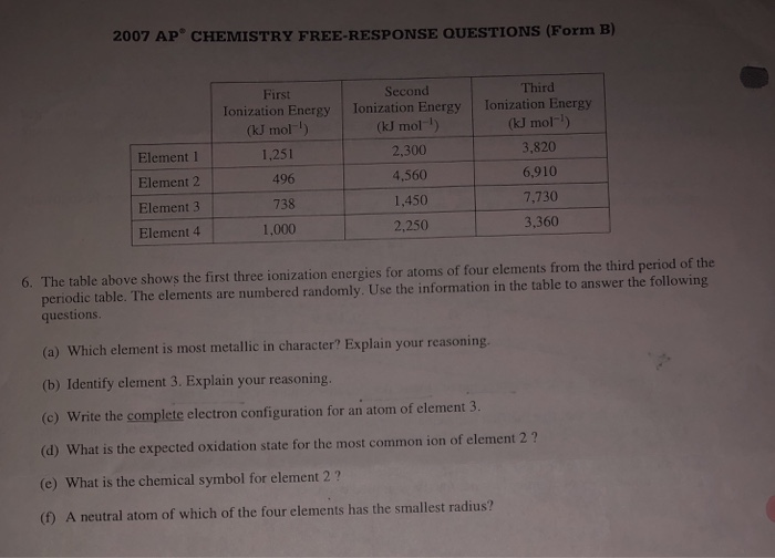 Solved 2007 AP CHEMISTRY FREE-RESPONSE QUESTIONS (Form B) | Chegg.com