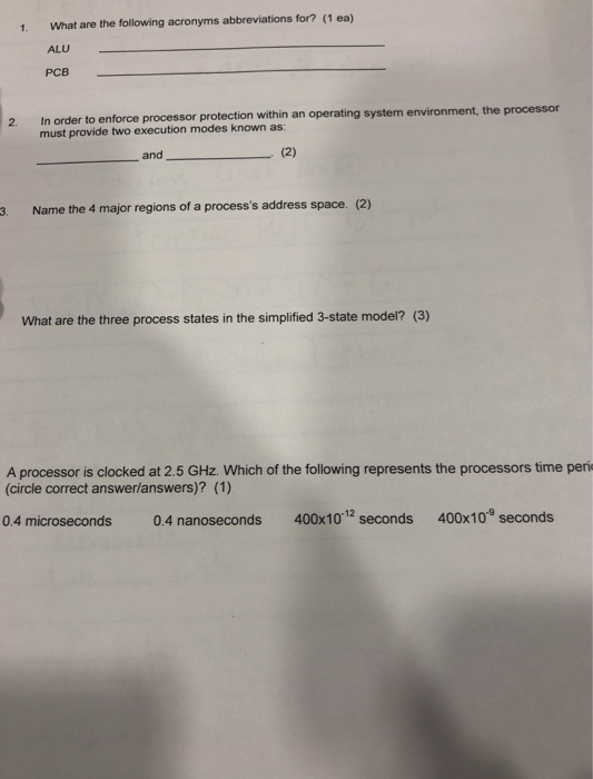 Solved 1. What are the following acronyms abbreviations for? | Chegg.com
