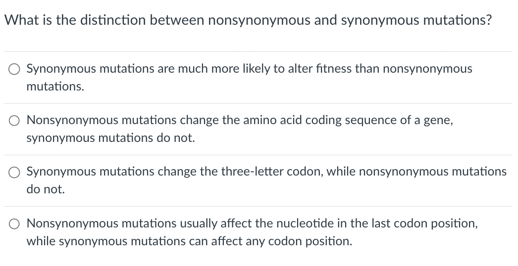 Solved Vhat is the distinction between nonsynonymous and | Chegg.com