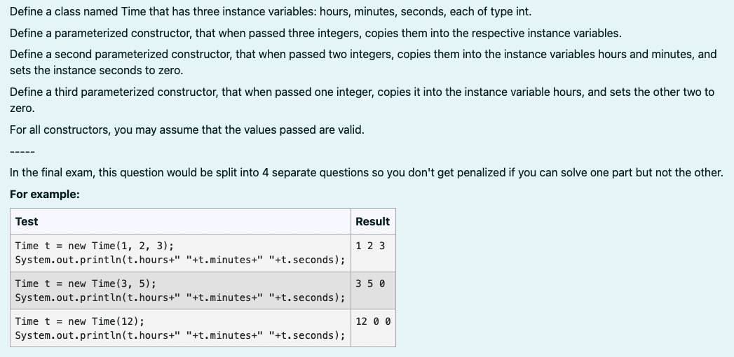 Solved Define a class named Time that has three instance | Chegg.com