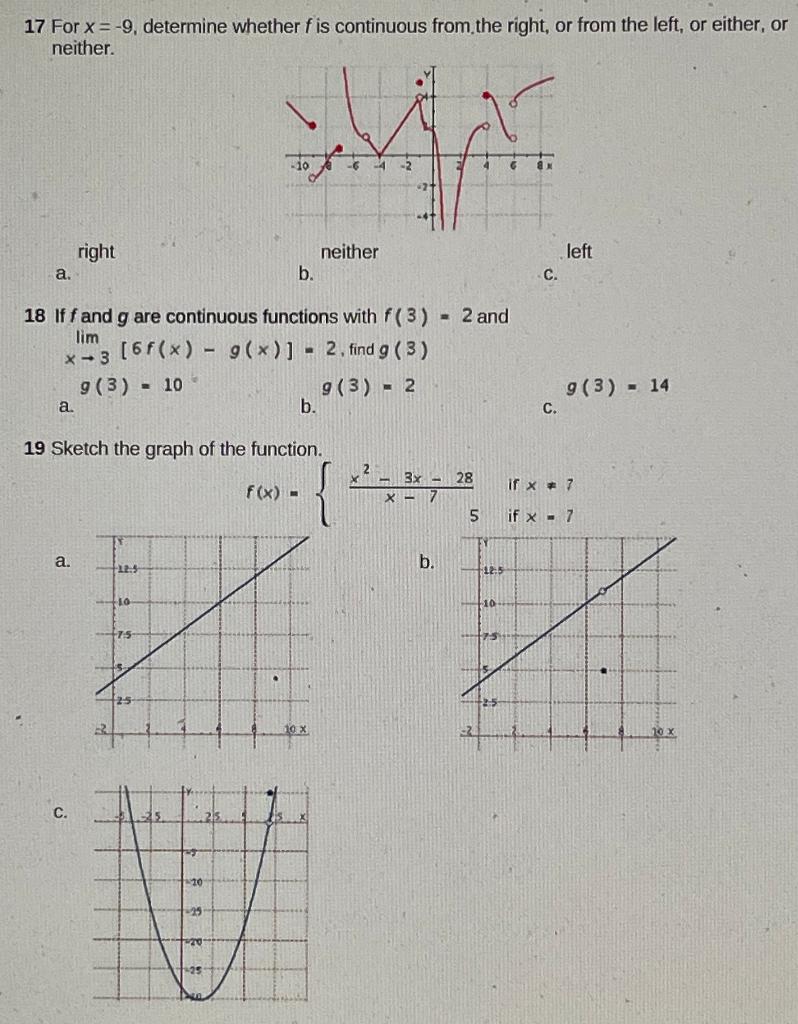 Solved 17 For x=-9, determine whether fis continuous from | Chegg.com