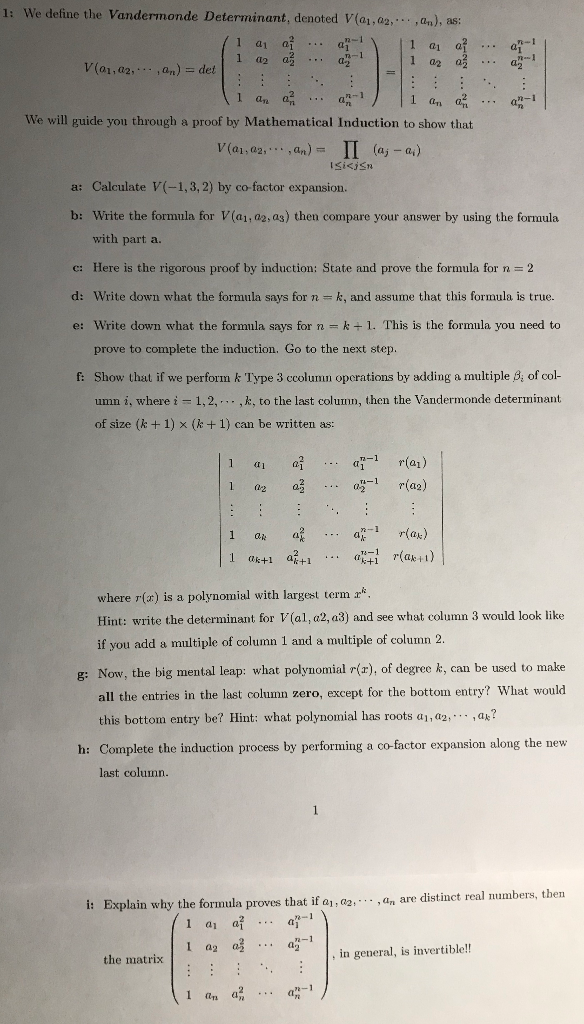 1: We define the Vandermonde Determinant, denoted | Chegg.com