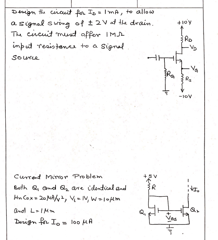 Solved а +10y Design the circuit for ID = Ima, to allow a | Chegg.com