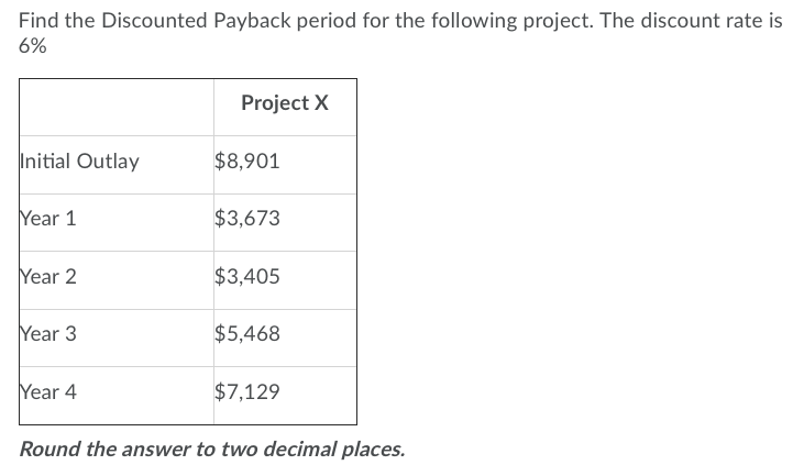 Solved Find the Discounted Payback period for the following | Chegg.com