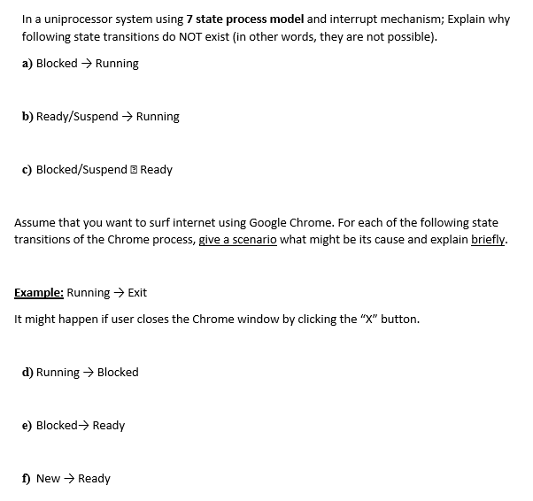 Solved In a uniprocessor system using 7 state process model | Chegg.com