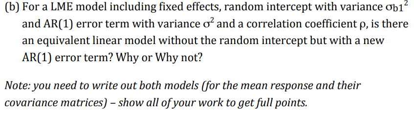 Definition of equivalent linear mixed effects (LME) | Chegg.com