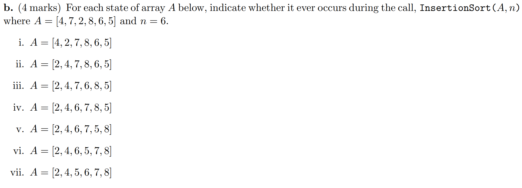 Solved procedure InsertionSort(A, n) **Sorts array A of size | Chegg.com