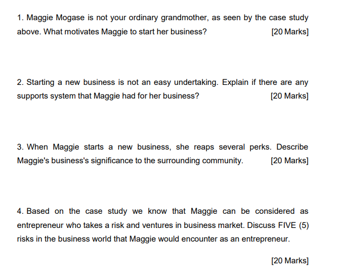 Solved Never Too Old To Start a Business - Maggie's Original | Chegg.com