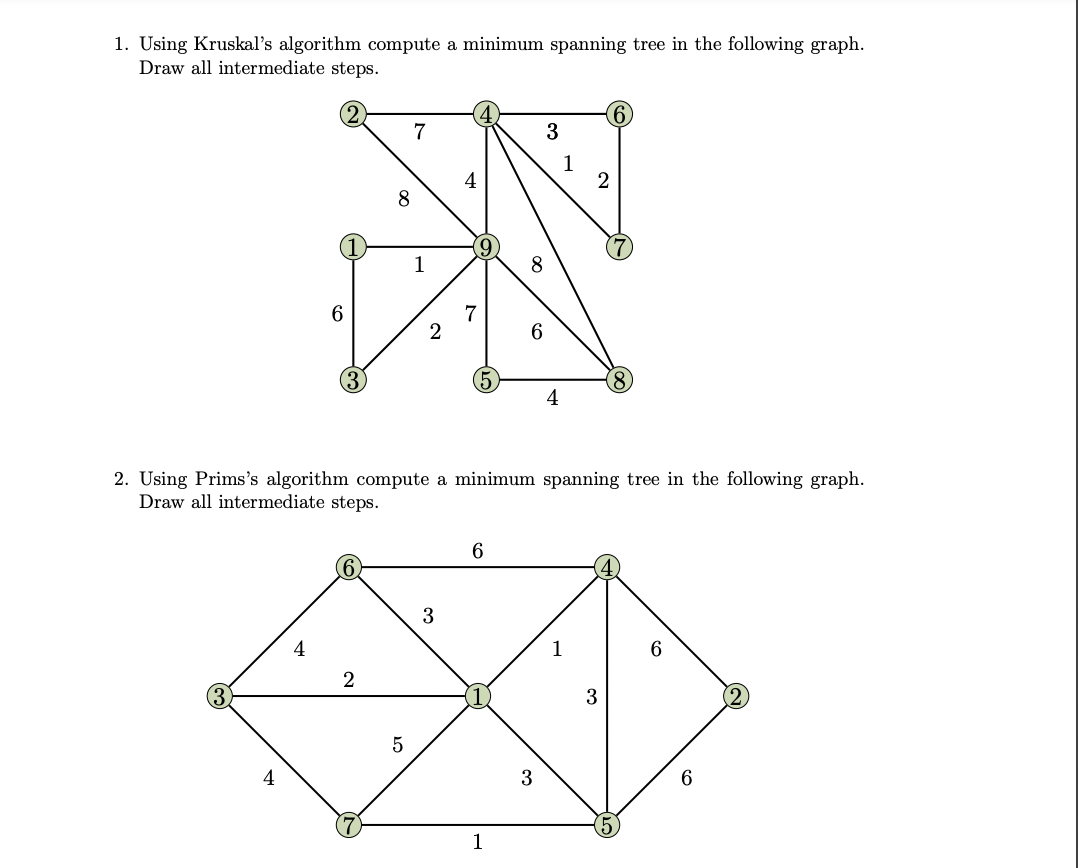 Solved 1 Using Kruskals Algorithm Compute A Minimum 5871