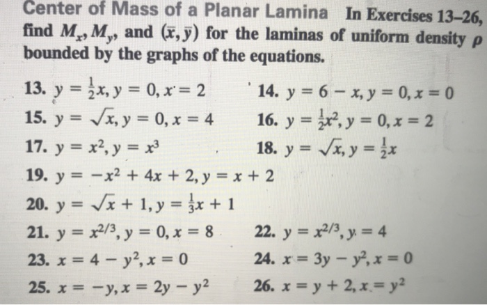 Solved Center of Mass of a Planar Lamina In Exercises 13-26, | Chegg.com
