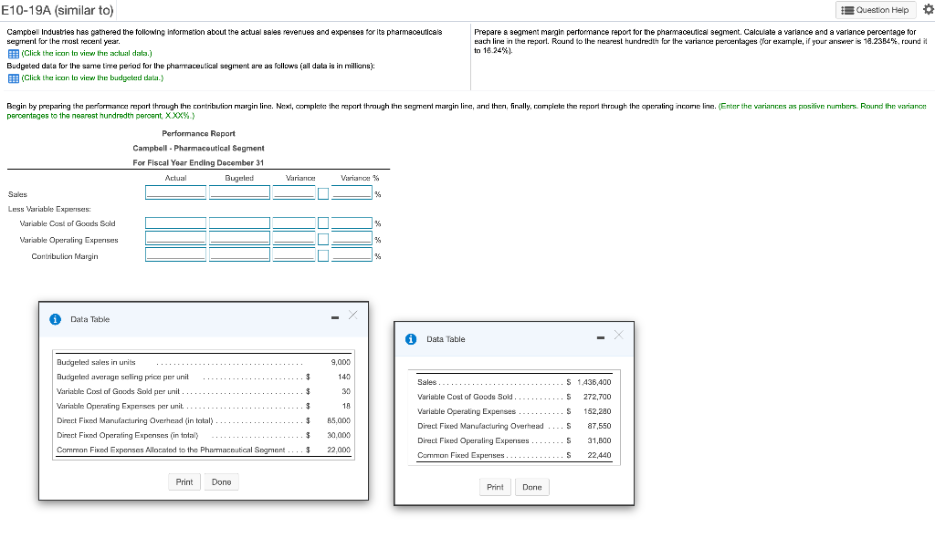 Solved E10-19A (similar to) Question Help Prepare a segment | Chegg.com