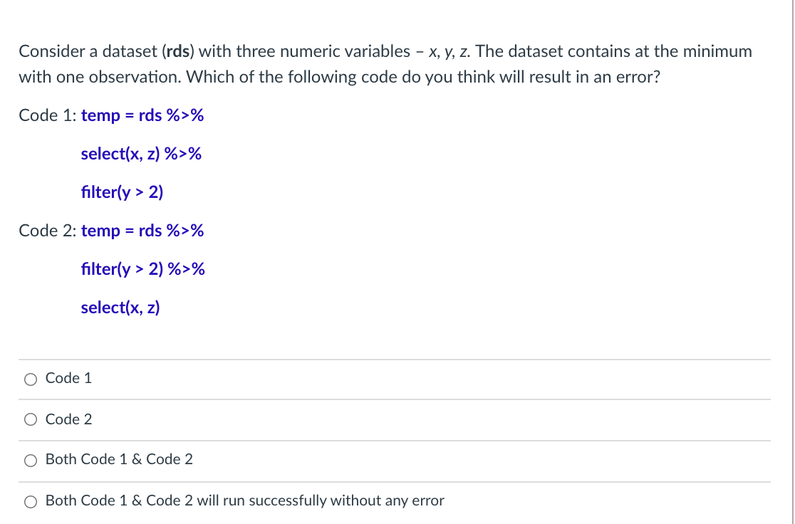 Solved Consider a dataset (rds) with three numeric variables | Chegg.com