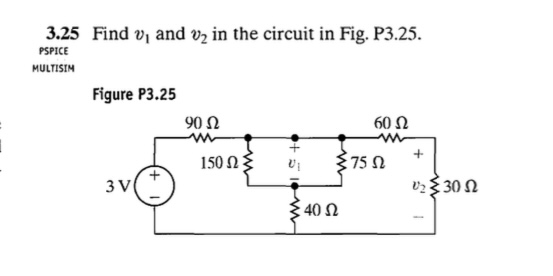 Solved 3.25 Find v1 and v2 in the circuit in Fig. P3.25. | Chegg.com