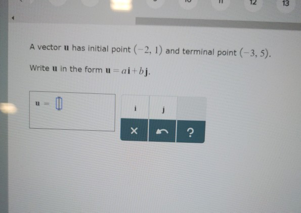 Solved 13 A vector u has initial point (-2, 1) and terminal | Chegg.com