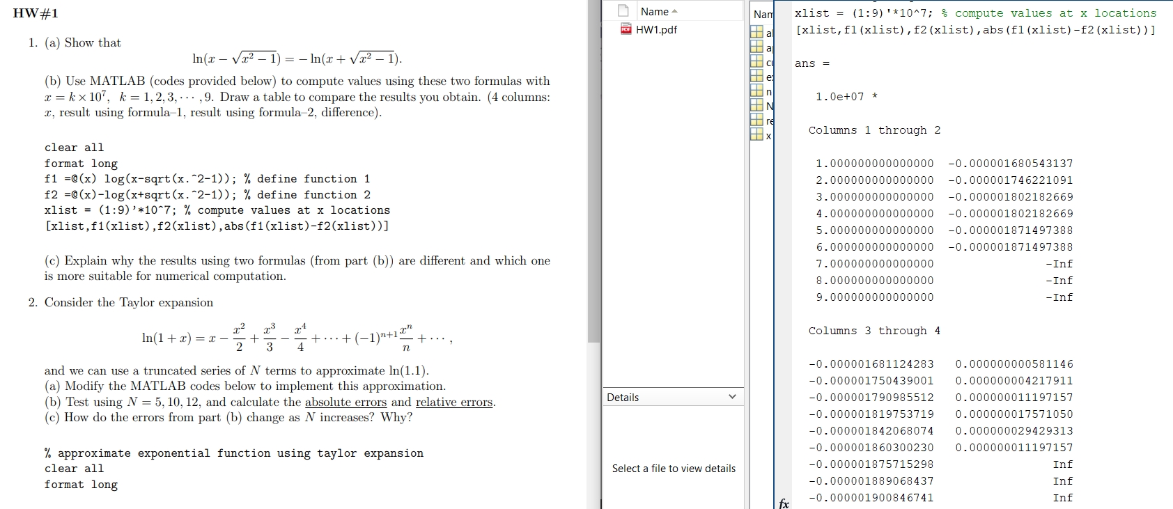 Solved HW1. I've inputted code into MATLAB. Although I'm | Chegg.com