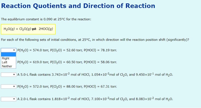 Solved Reaction Quotients and Direction of Reaction The | Chegg.com
