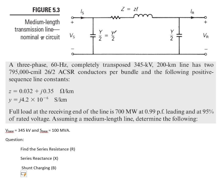 Solved FIGURE 5.3 Medium-length transmission line- nominal π | Chegg.com