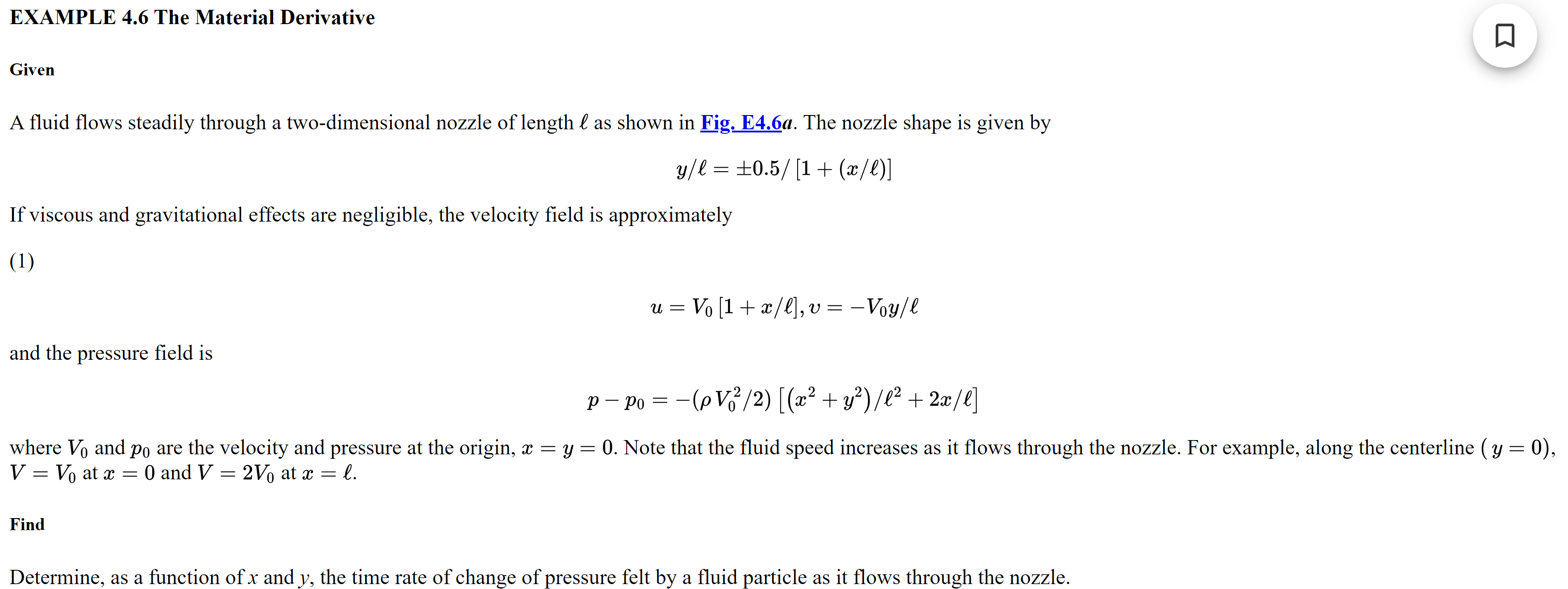 Solved EXAMPLE 4.6 The Material Derivative Given A fluid | Chegg.com