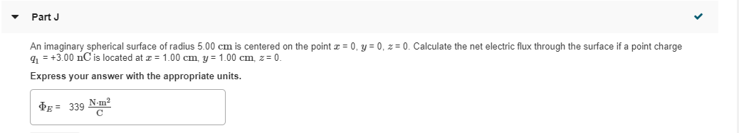 Solved Part J An imaginary spherical surface of radius 5.00 | Chegg.com