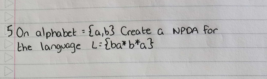 Solved 5 On alphabet ={a,b} Create a NPDA for the language | Chegg.com