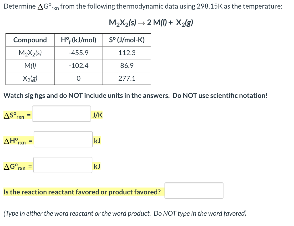 Solved Determine AG rxn from the following thermodynamic | Chegg.com