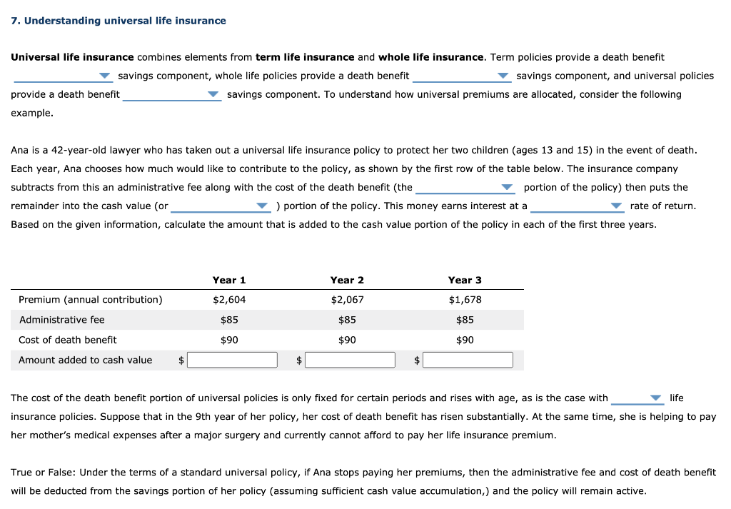 7. Understanding universal life insurance Universal | Chegg.com